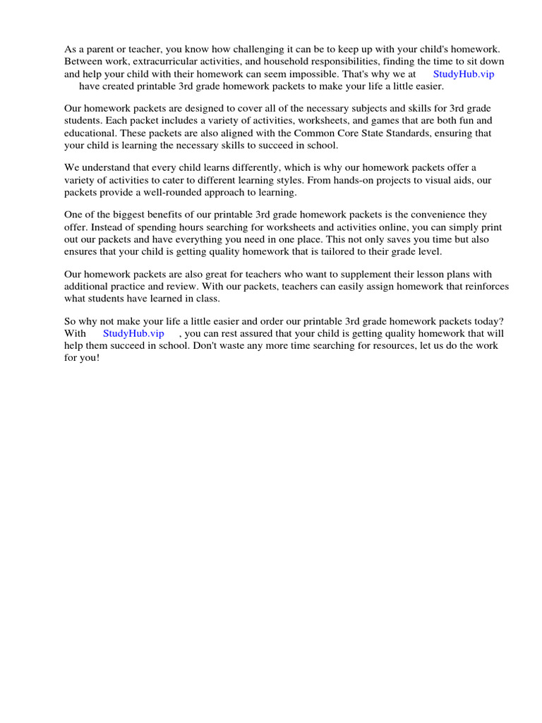 Printable 3rd Grade Homework Packets | PDF | Worksheet | Homework