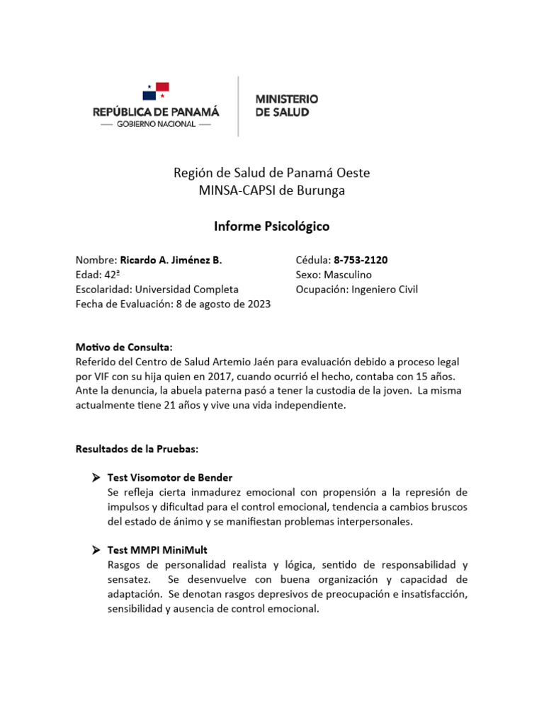 Informes Psicológicos Legales Panamá Oeste | PDF | Ansiedad | Conceptos psicologicos
