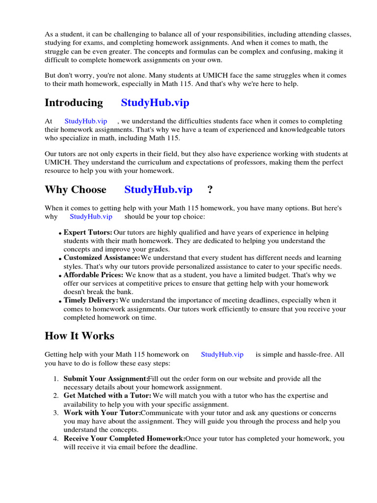 Math 115 Homework Help at UMICH | PDF | Homework | Mathematics