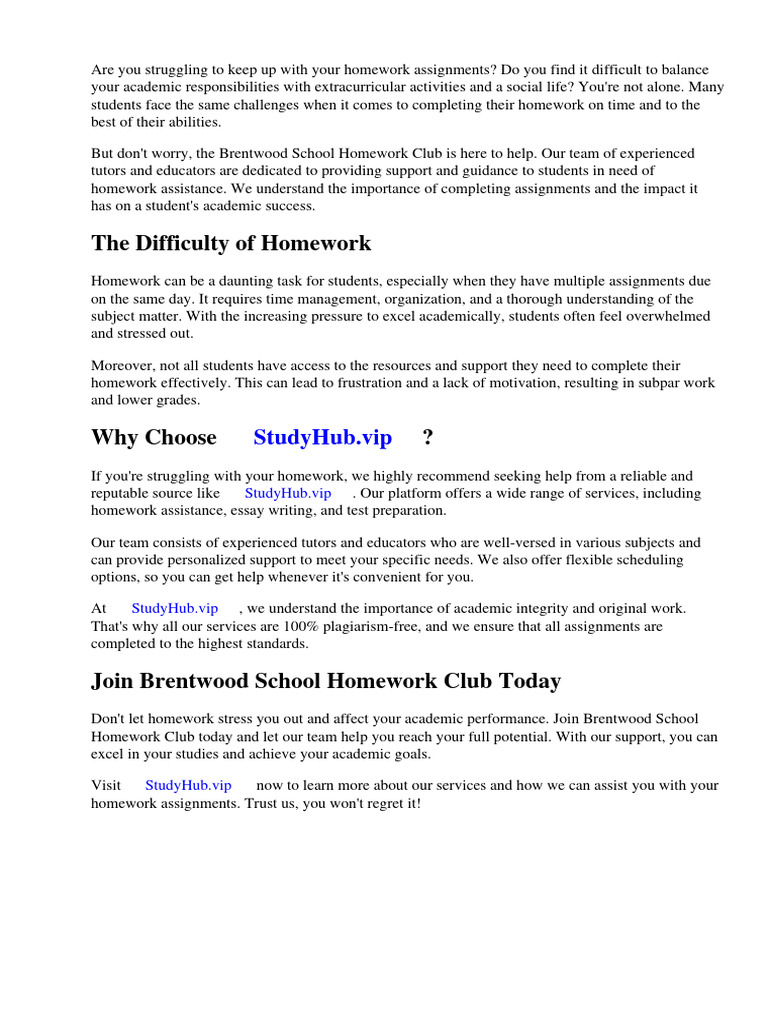 Brentwood School Homework Club | PDF | Homework | Schools