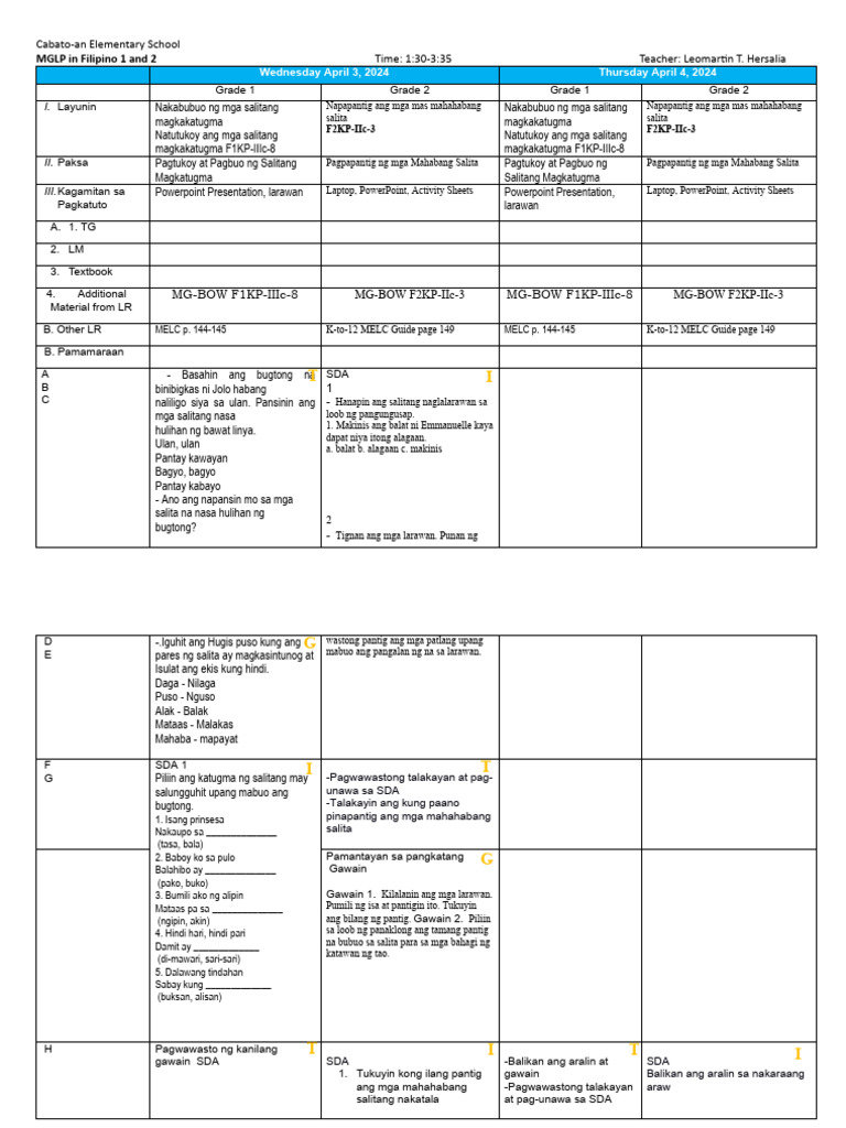 MGLP Q4W1 Filipino | PDF