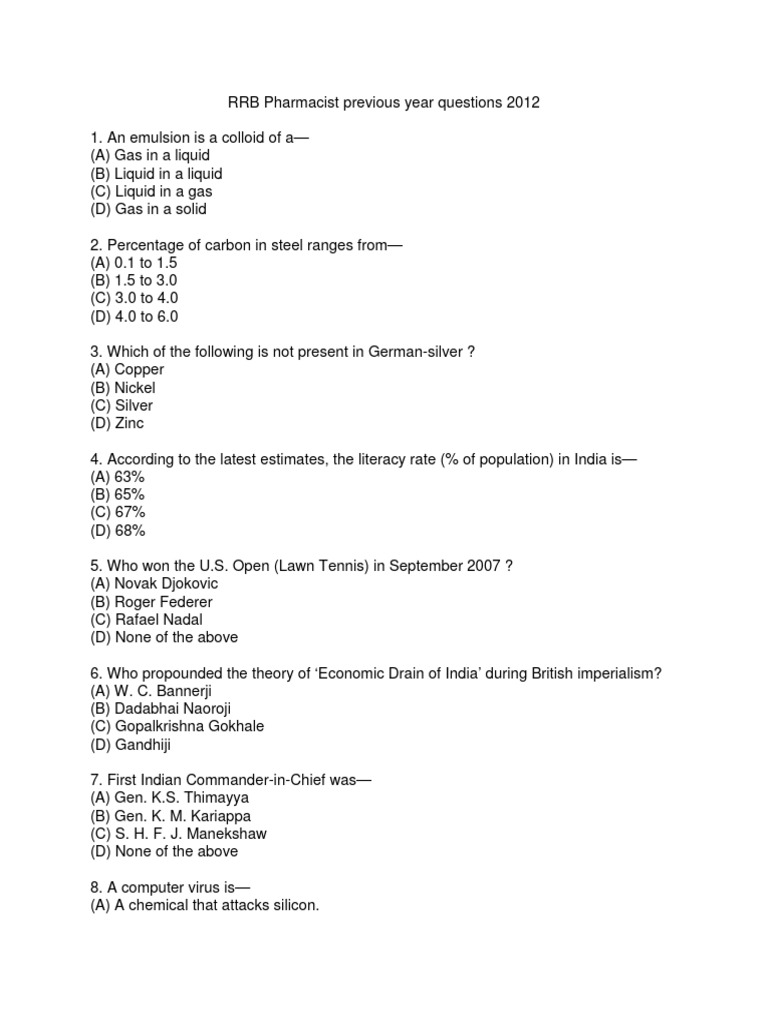 RRB Pharmacist 2012 Question Paper | PDF | Judicial Review