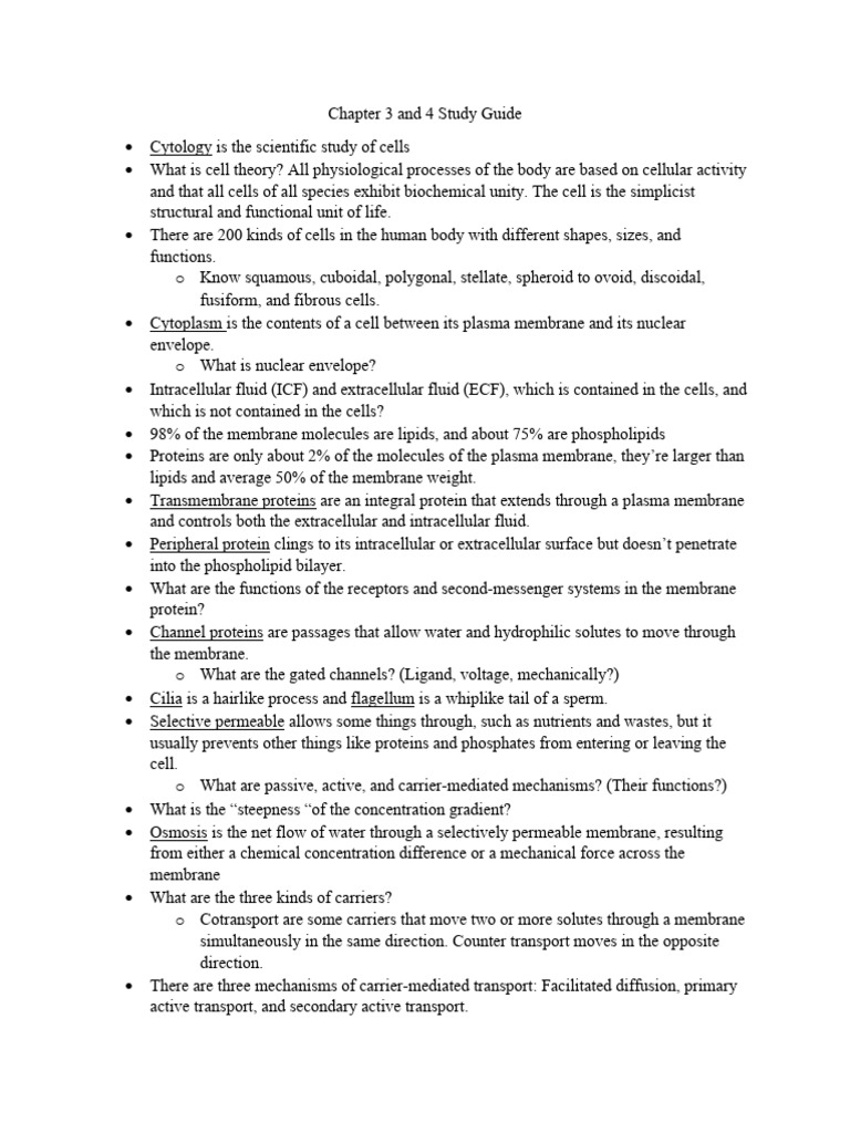Chapter 3 and 4 Study Guide Anatomy Physiology Salladin | PDF | Cell ...
