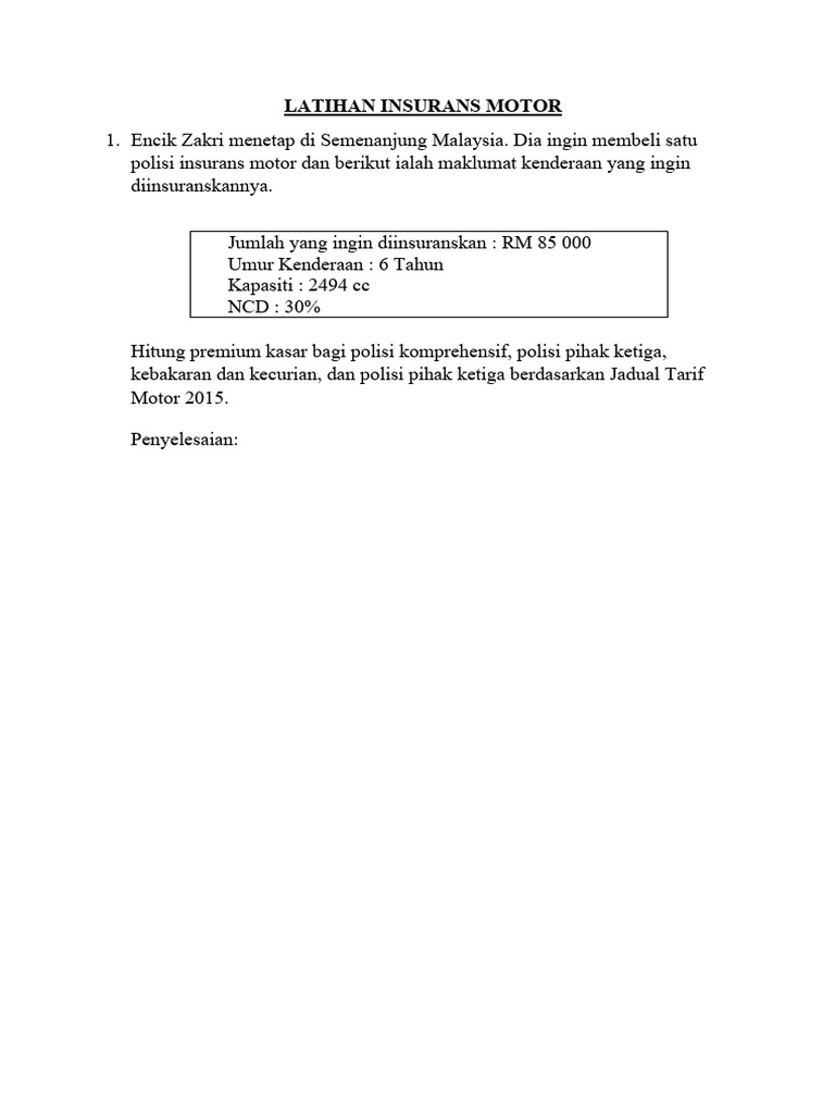 Latihan Insurans Motor | PDF
