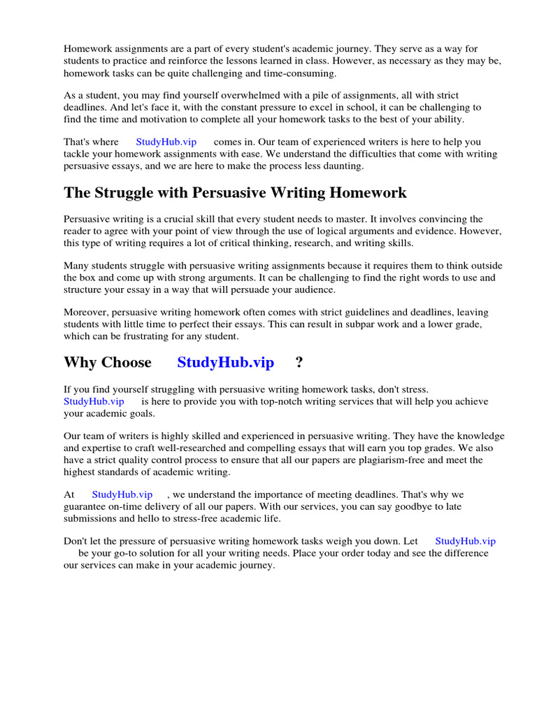 Persuasive Writing Homework Tasks | PDF | Homework | Facebook