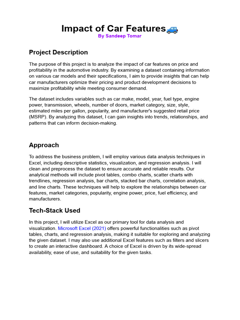 Car Feature Impact Analysis | PDF | Fuel Economy In Automobiles | Data ...