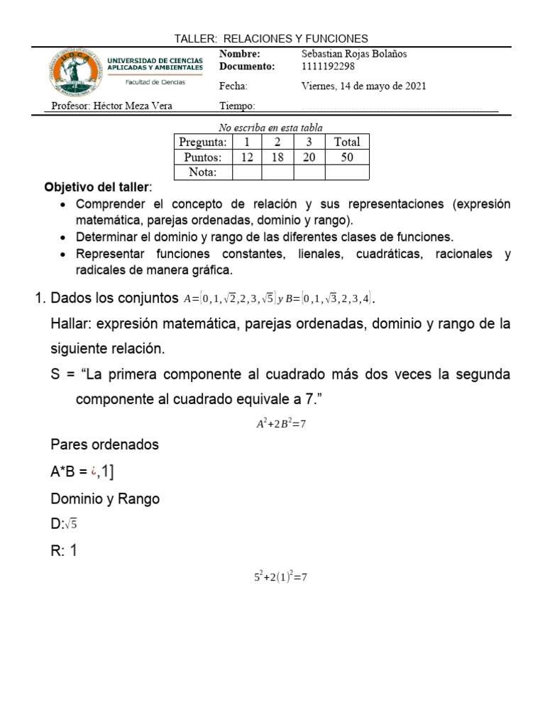 Taller 5. Precálculo 2021-1 1 | PDF | Matemáticas | Matemática Elemental