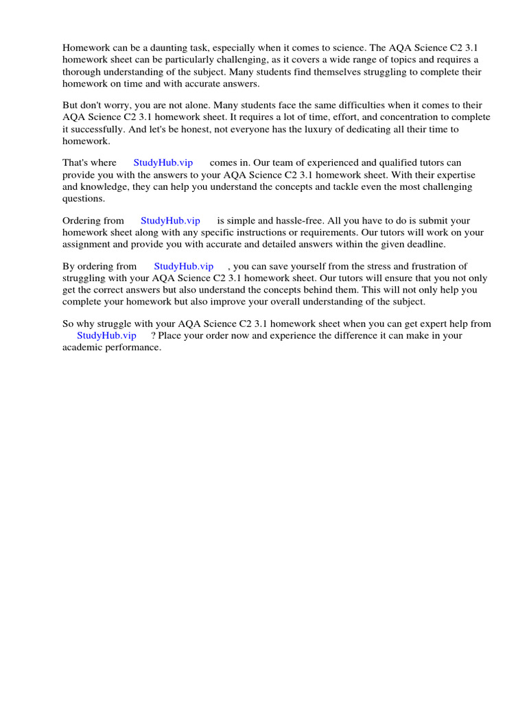 Aqa Science c2 3.1 Homework Sheet Answers | PDF | Facebook | Homework