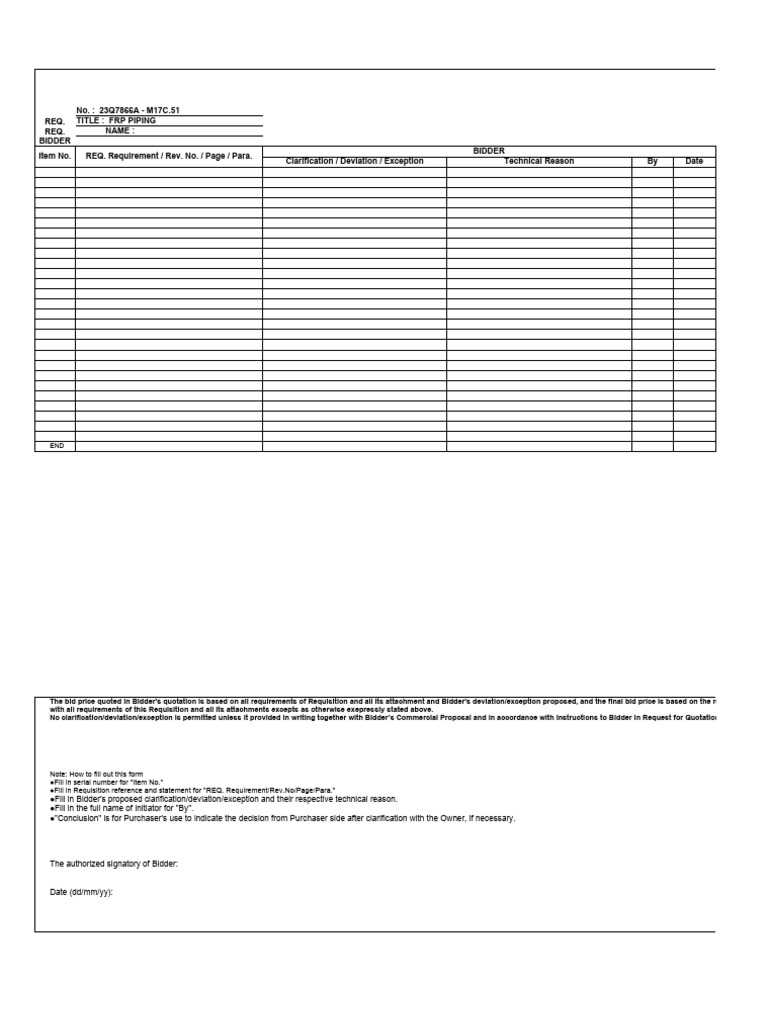Technical Clarification Deviation Exception List | PDF | Technology & Engineering