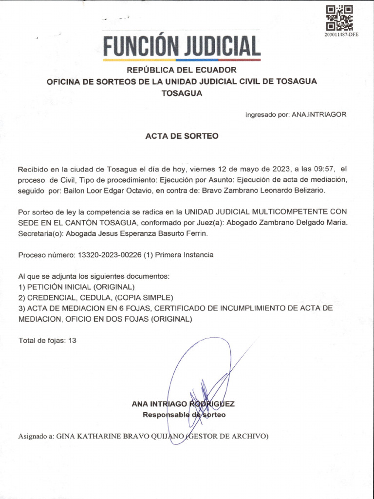 Demanda Ejecucion Acta Mediacion 13320-2023-00226 | PDF | Mediación ...