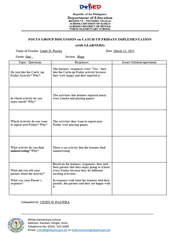 Catch-Up Fridays Feedback Report | PDF