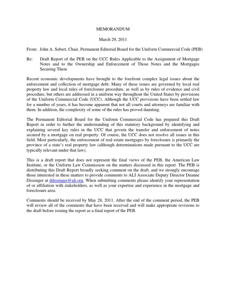 PEB Report On Mortgage Notes-Circulation Draft | PDF | Security ...