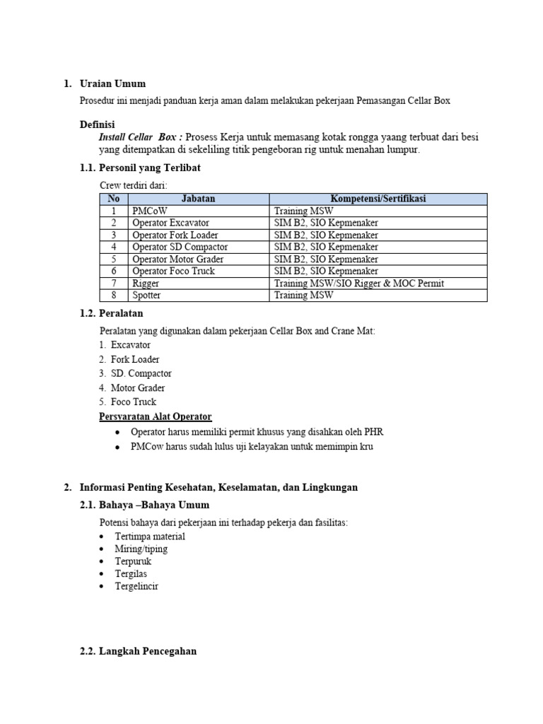 SOP Install Cellar Box | PDF