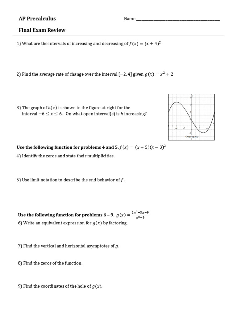 AP Precalculus Final Exam Review | PDF | Function (Mathematics) | Logarithm