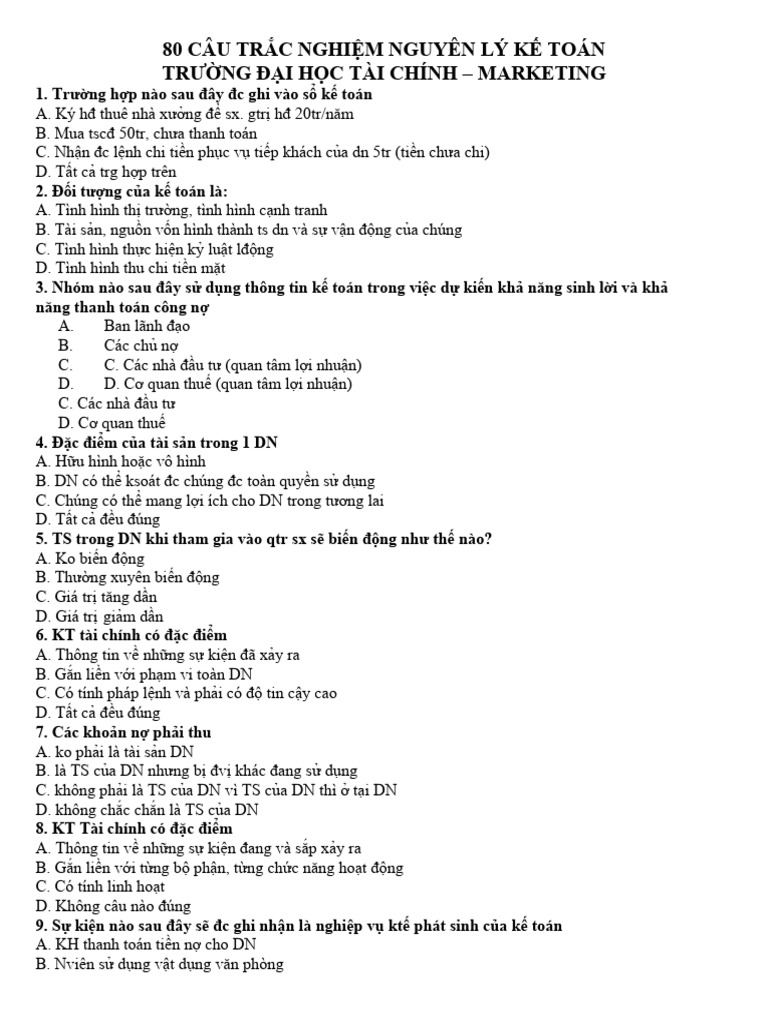 80 Câu TN NLKT Ufm | PDF