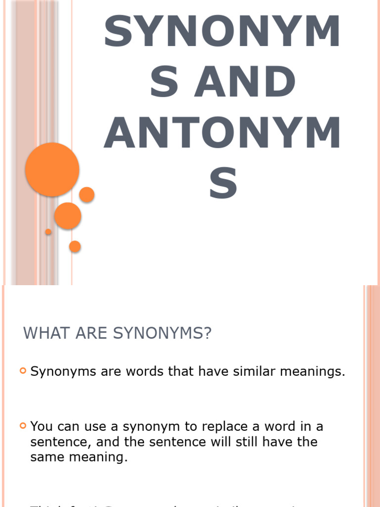 Synonyms and Antonyms | PDF | Interpretation (Philosophy) | Lexical ...