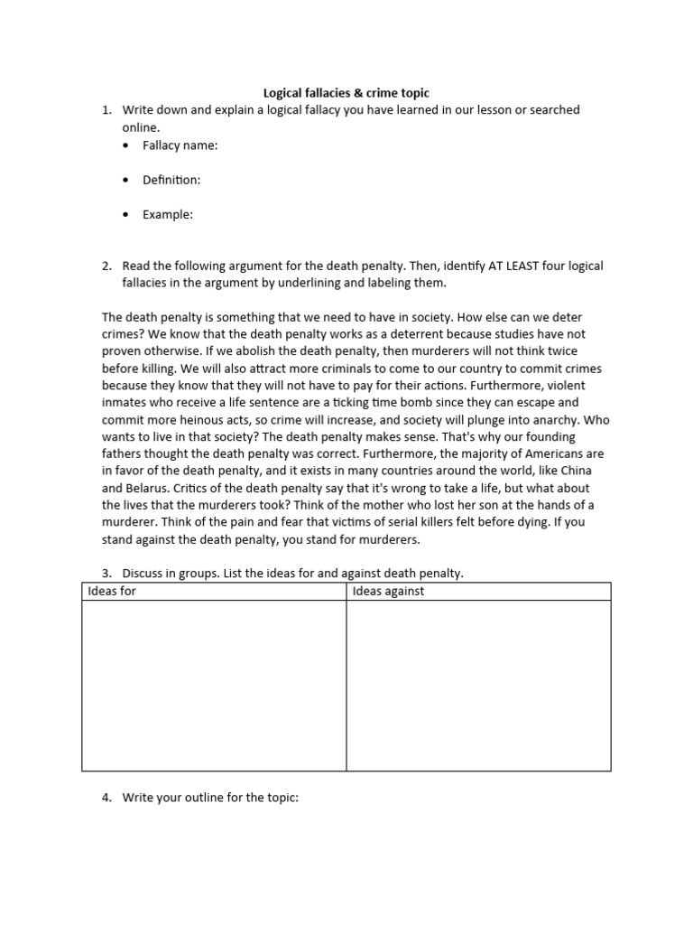 Logical Fallacies Worksheet 2 | PDF | Punishments | Capital Punishment Logical Fallacies Worksheet 2 | PDF | Punishments | Capital Punishment