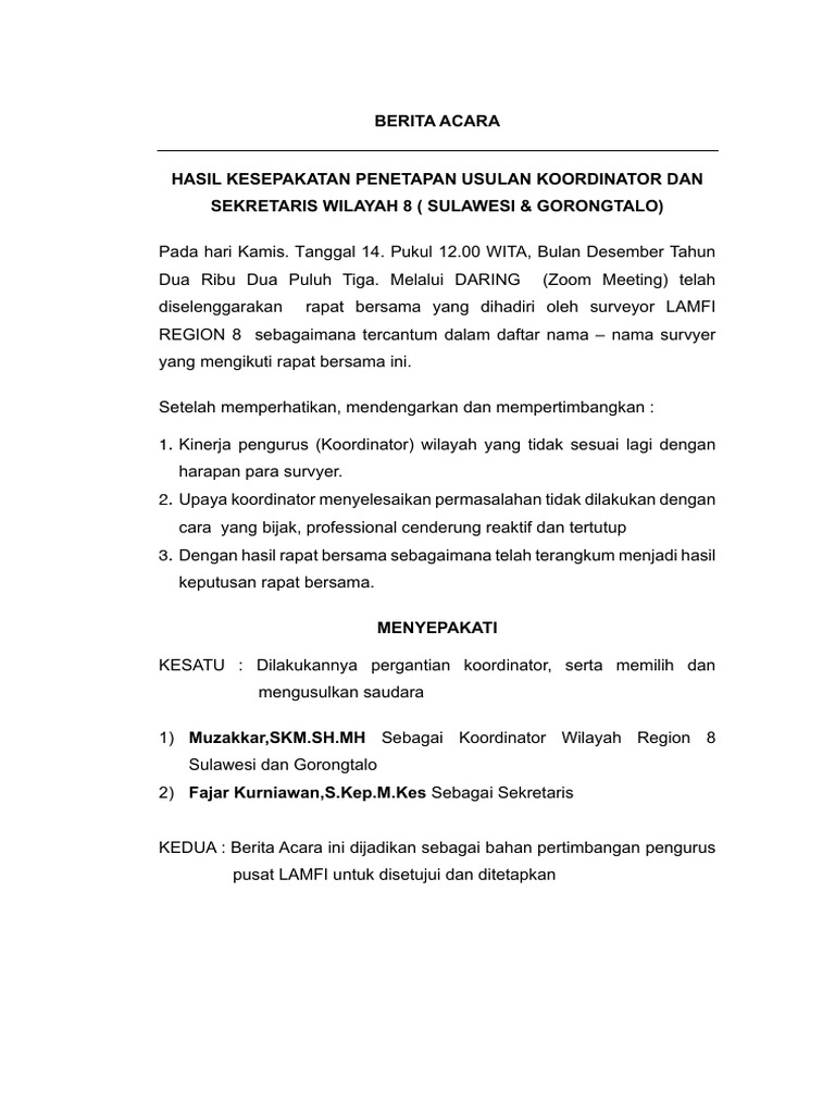 Berita Acara Pengusulan Koordinator | PDF | Kesehatan Holistik