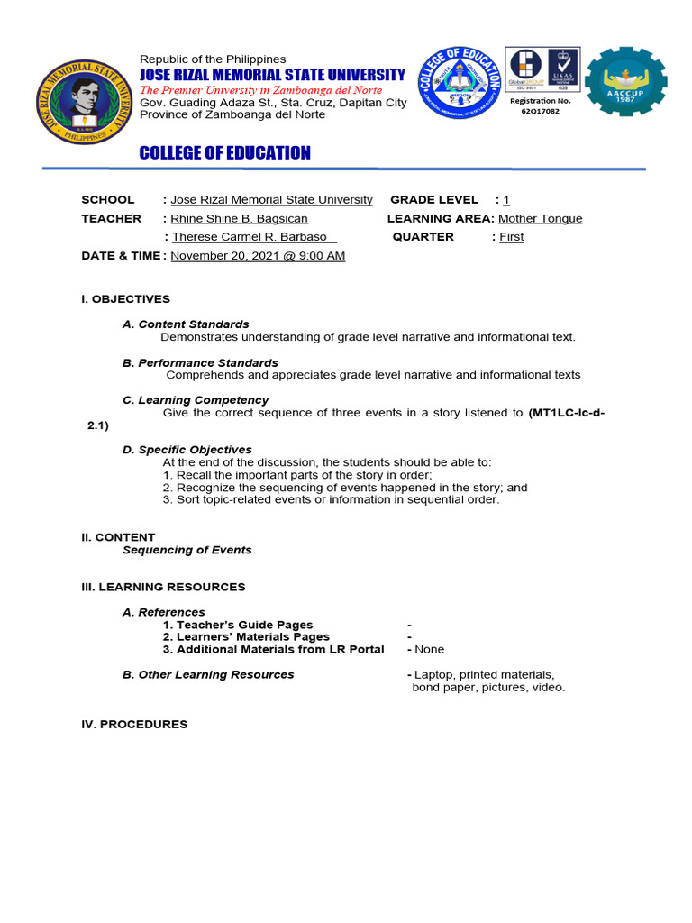 MTB Lesson Plan | PDF | Learning | Cognition