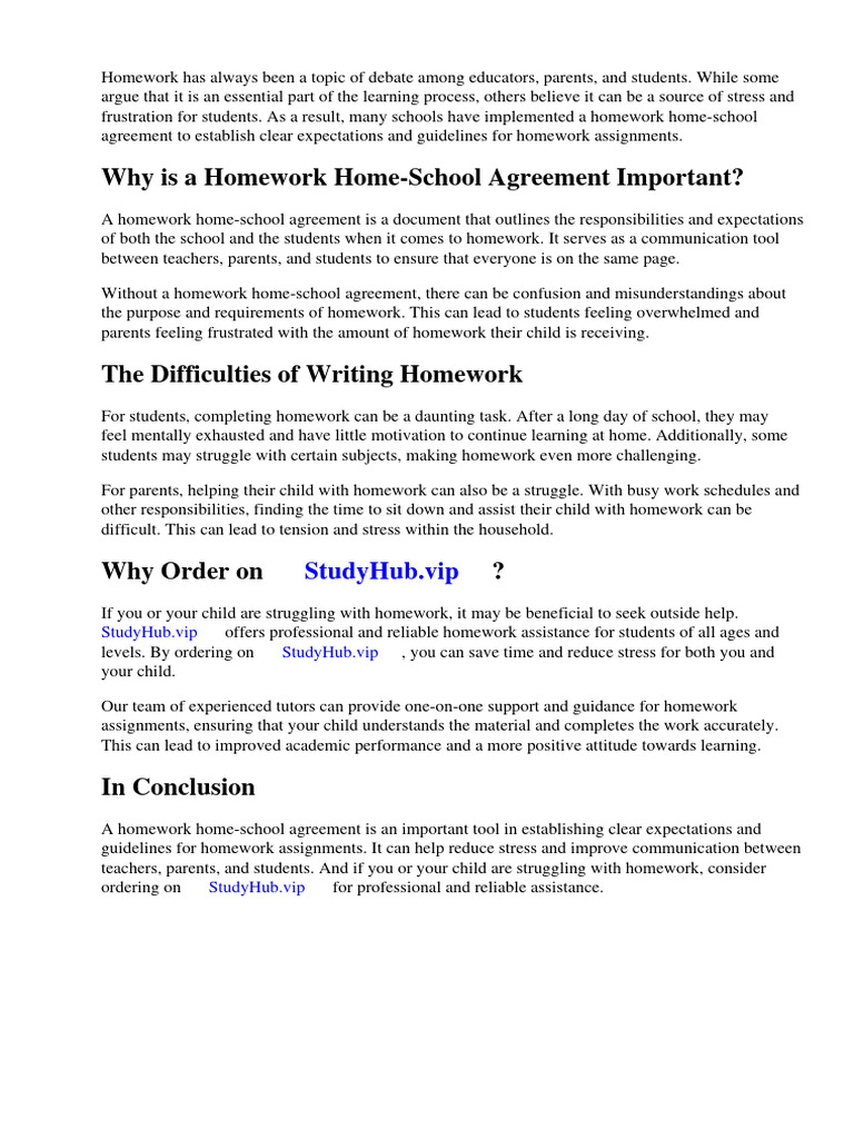 Homework Home-School Agreement | Download Free PDF | Homework ...