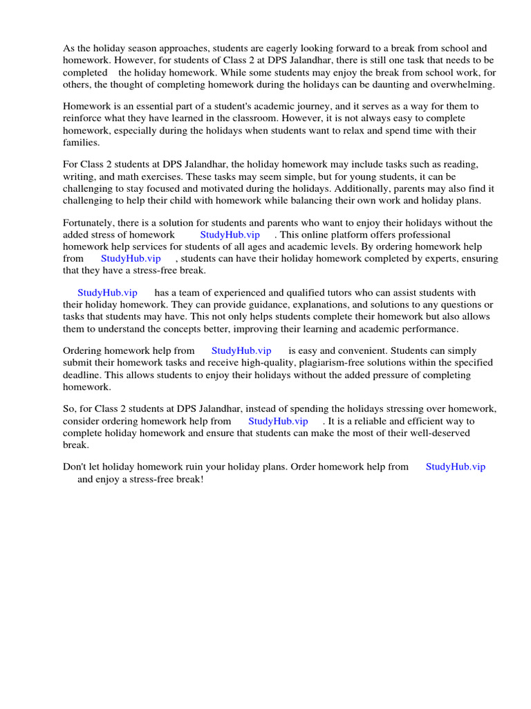 Dps Jalandhar Holidays Homework For Class 2 | PDF | Homework | Essays