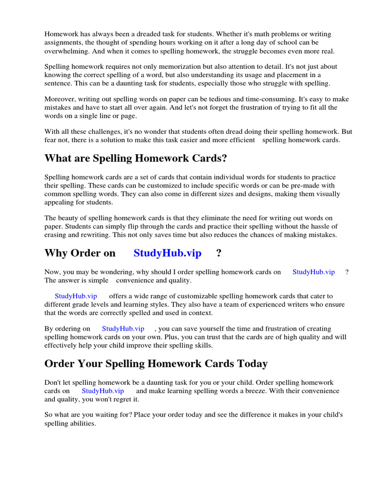 Spelling Homework Cards | PDF | Homework