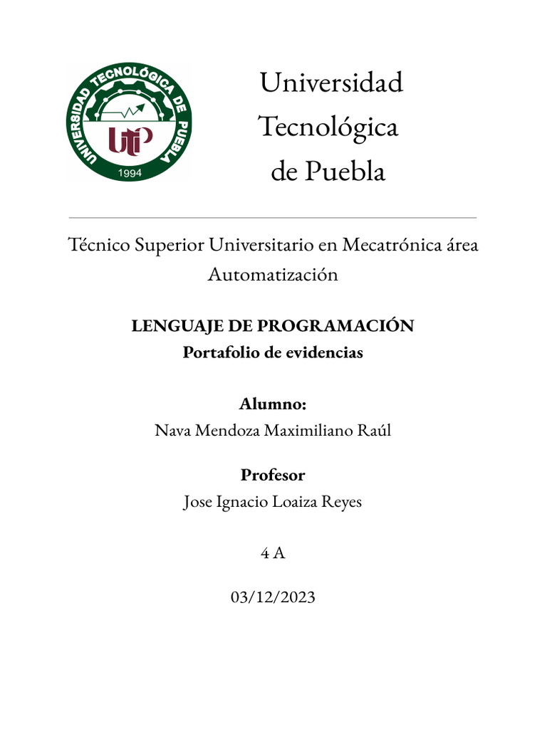 Potafolio de Evidencias - Lenguaje de Programación | PDF | Tipo de ... Potafolio de Evidencias - Lenguaje de Programación | PDF | Tipo de ...
