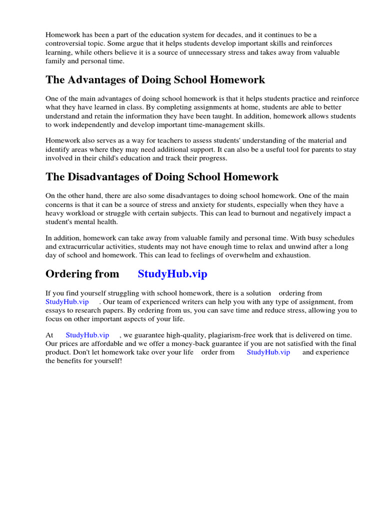 Advantages and Disadvantages of Doing School Homework | PDF | Homework ... Advantages and Disadvantages of Doing School Homework | PDF | Homework ...