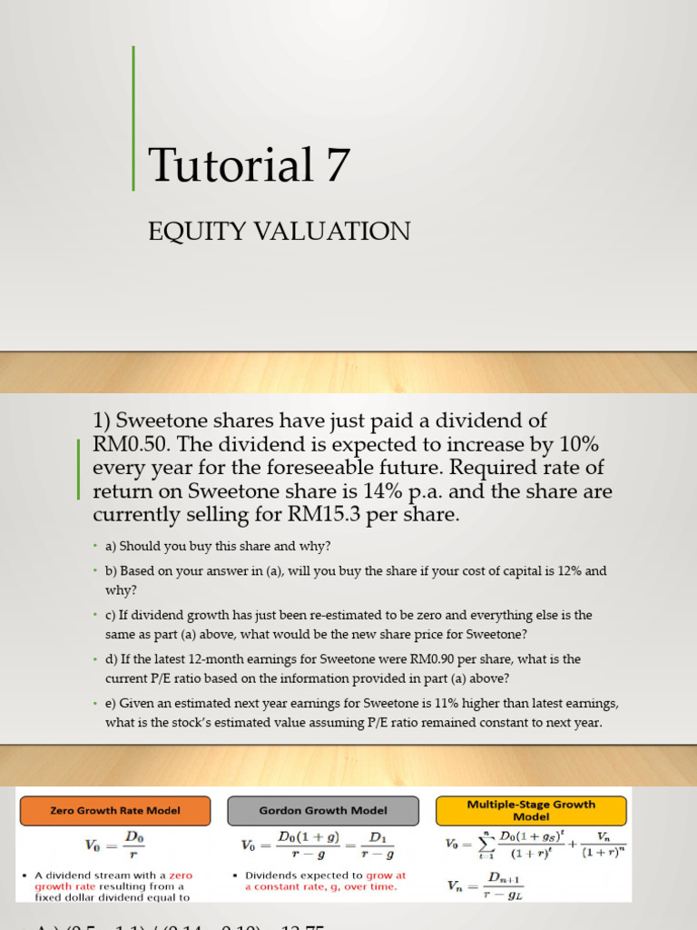 Tutorial 7: Equity Valuation | PDF | Price–Earnings Ratio | Economies