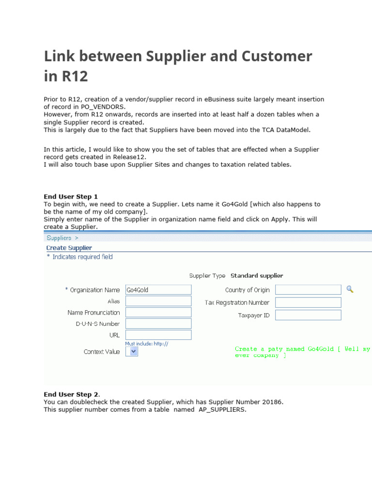 Link Between Supplier and Customer in R12 | PDF | Taxes | Electronic ...