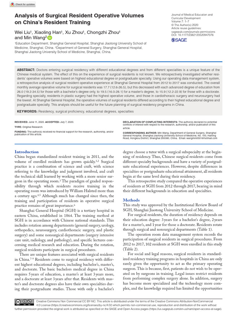 Liu Et Al 2020 Analysis of Surgical Resident Operative Volumes On China S Resident Training ...