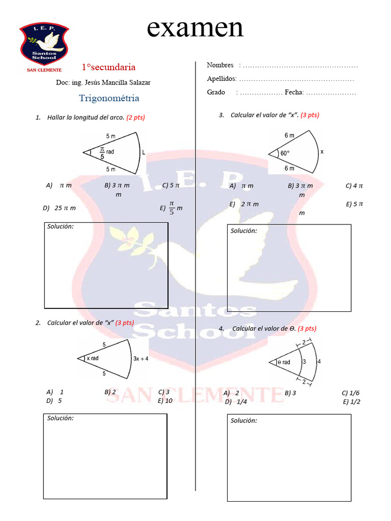1° Sec - Exa - Trigo | PDF