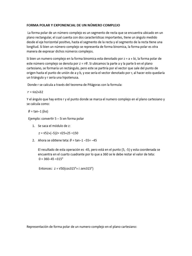 Forma Polar y Exponencial de Un Número Complejo | PDF | Número complejo ...