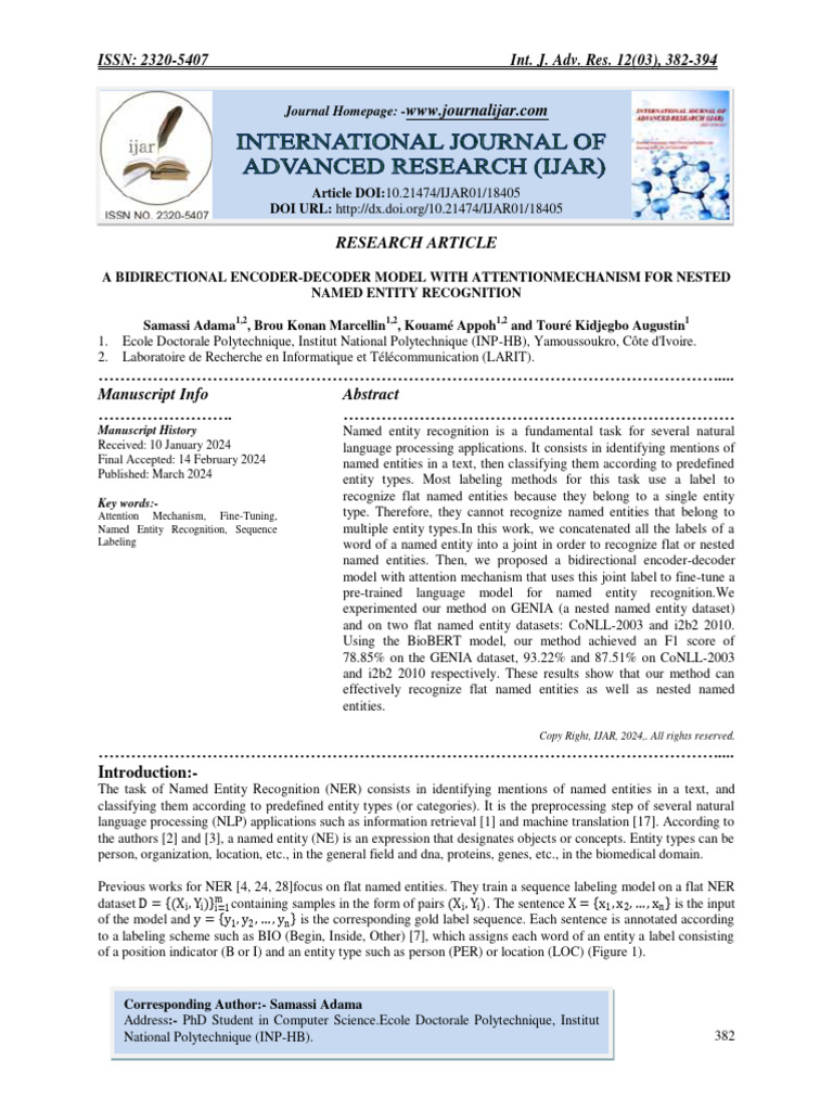 A Bidirectional Encoder-Decoder Model With Attentionmechanism For Nested Named Entity ...