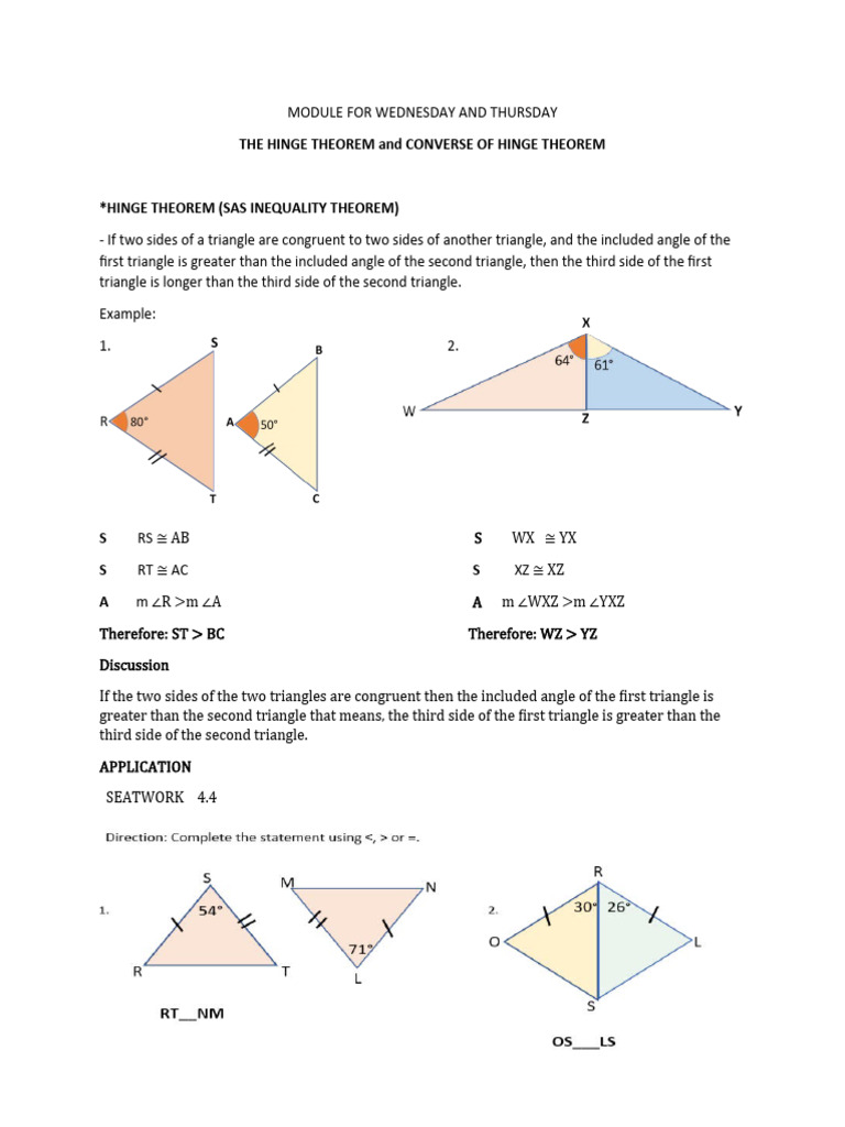 Hinge Theorem & Converse Guide | PDF | Triangle | Elementary Geometry