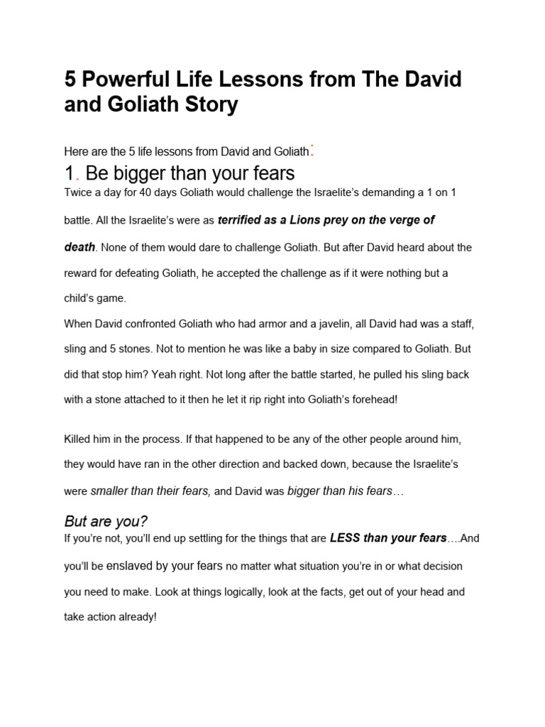 5 Powerful Life Lessons From The David and Goliath Story | PDF ...
