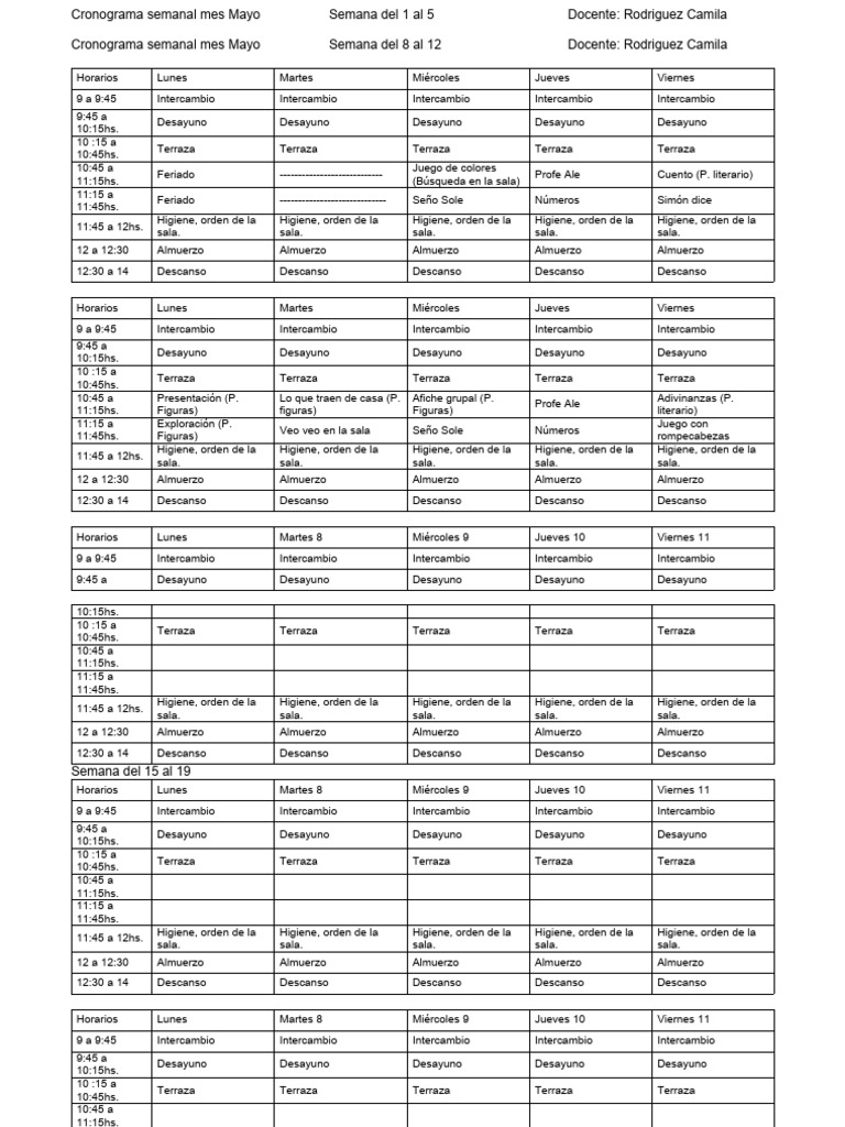 Cronograma Sala De 3 Y 4 MAYO PDF