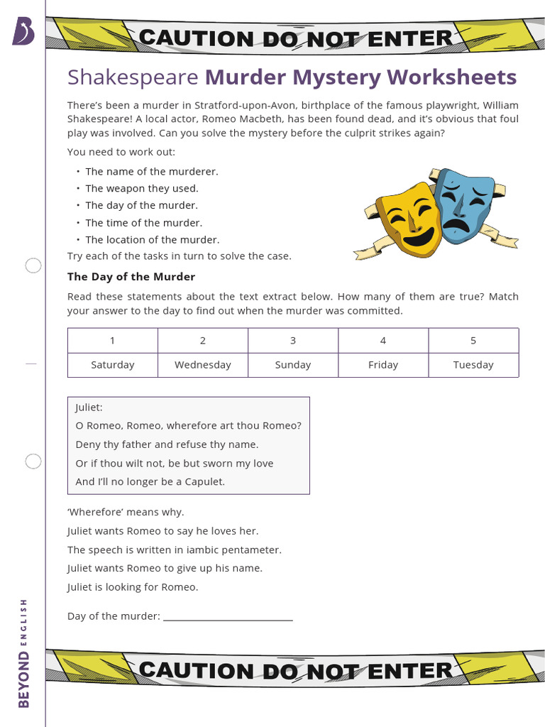 Murder Mystery Worksheet - The Day of The Murder | PDF