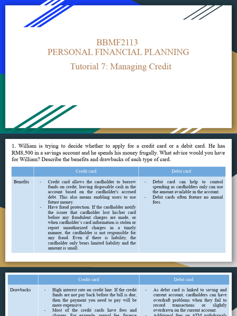 PFP Tutorial 7_ Managing Credit | PDF | Credit Card | Debt