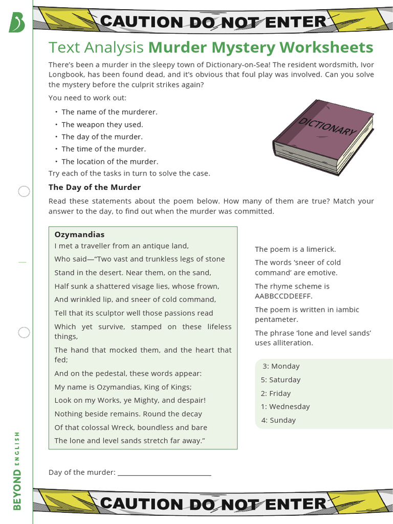 Murder Mystery Worksheet - The Day of The Murder | PDF | Poetry ...