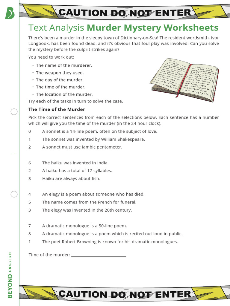 Murder Mystery Worksheet - The Time of The Murder | PDF