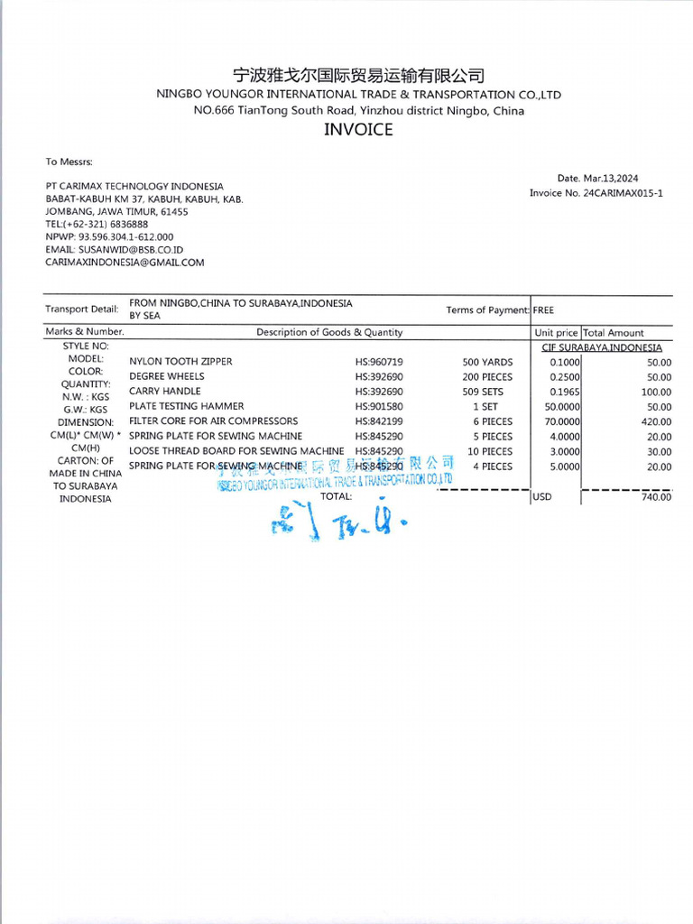 24CARIMAX015 1 Invoice&packing List | PDF