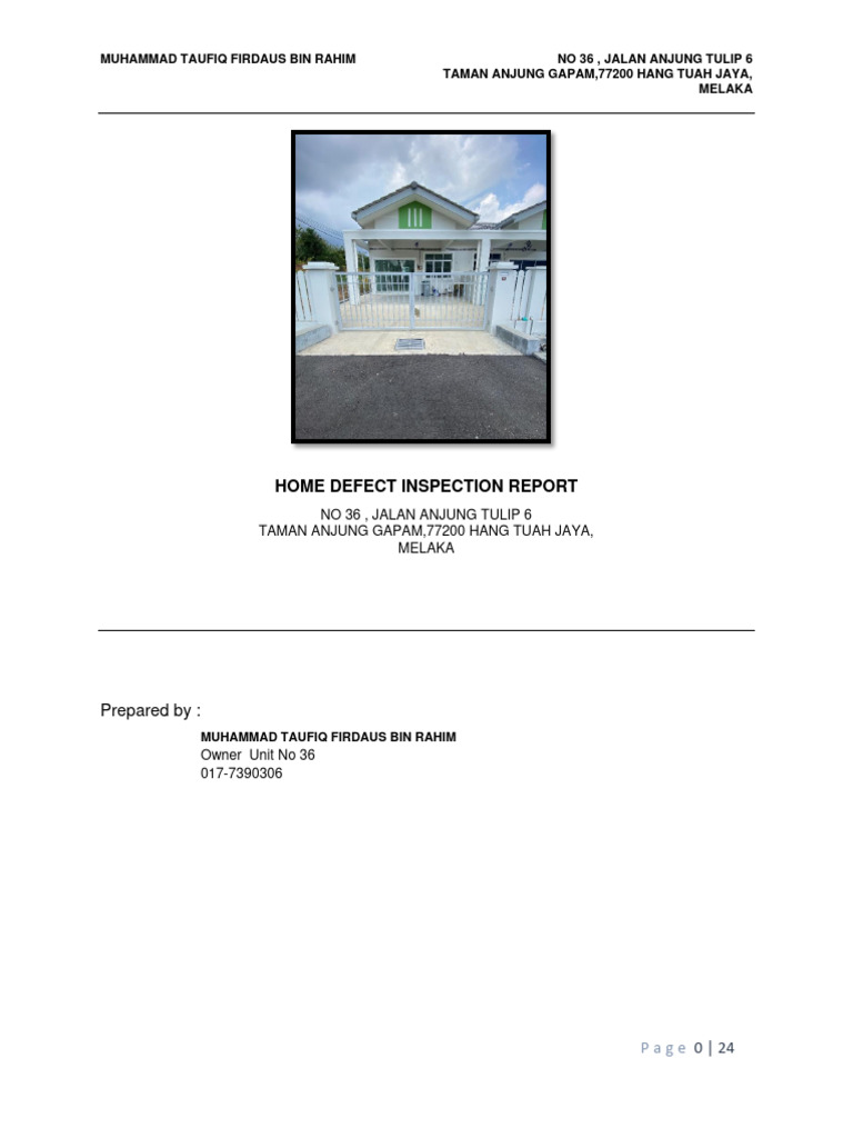 Home Defect Inspection Report Melaka | PDF