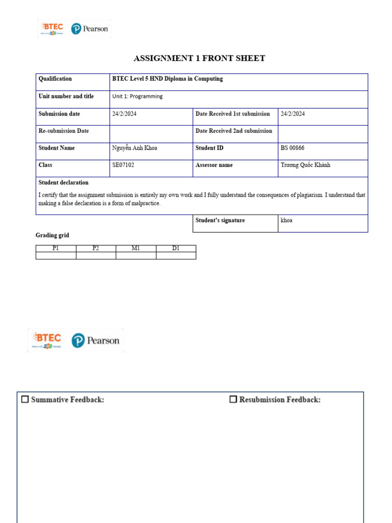 Assignment1 Programming - Docx1 | PDF | Software Development | Computer Science