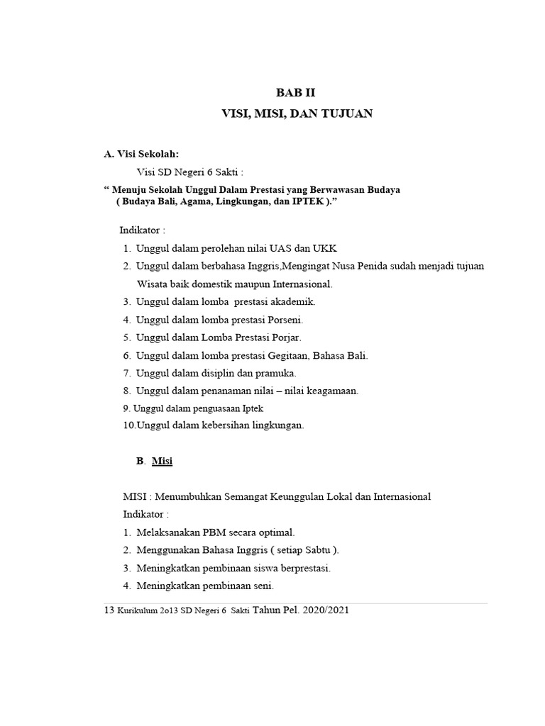 Bab II (Visi, Misi, Tujuan) SDN 6 Sakti | PDF