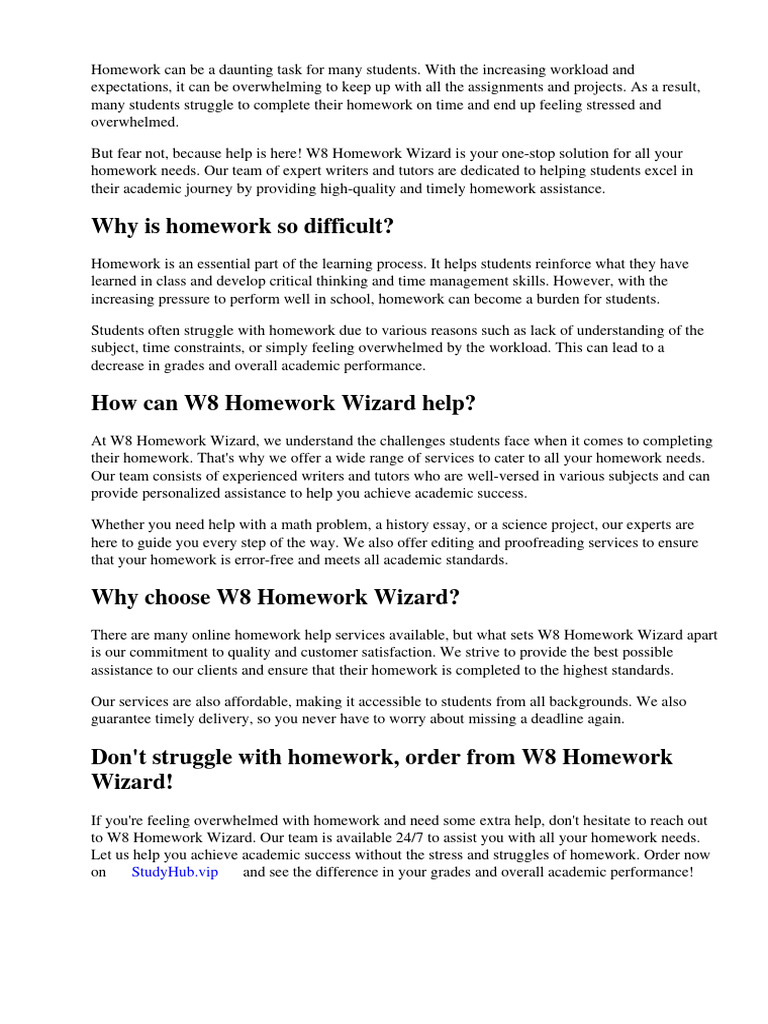 w8 Homework Wizard | PDF | Homework | Scribd