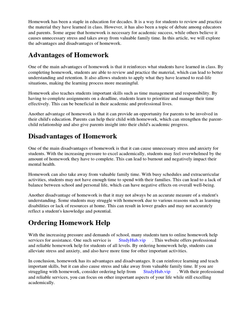Advantages and Disadvantages of Homework | PDF | Homework | Teachers
