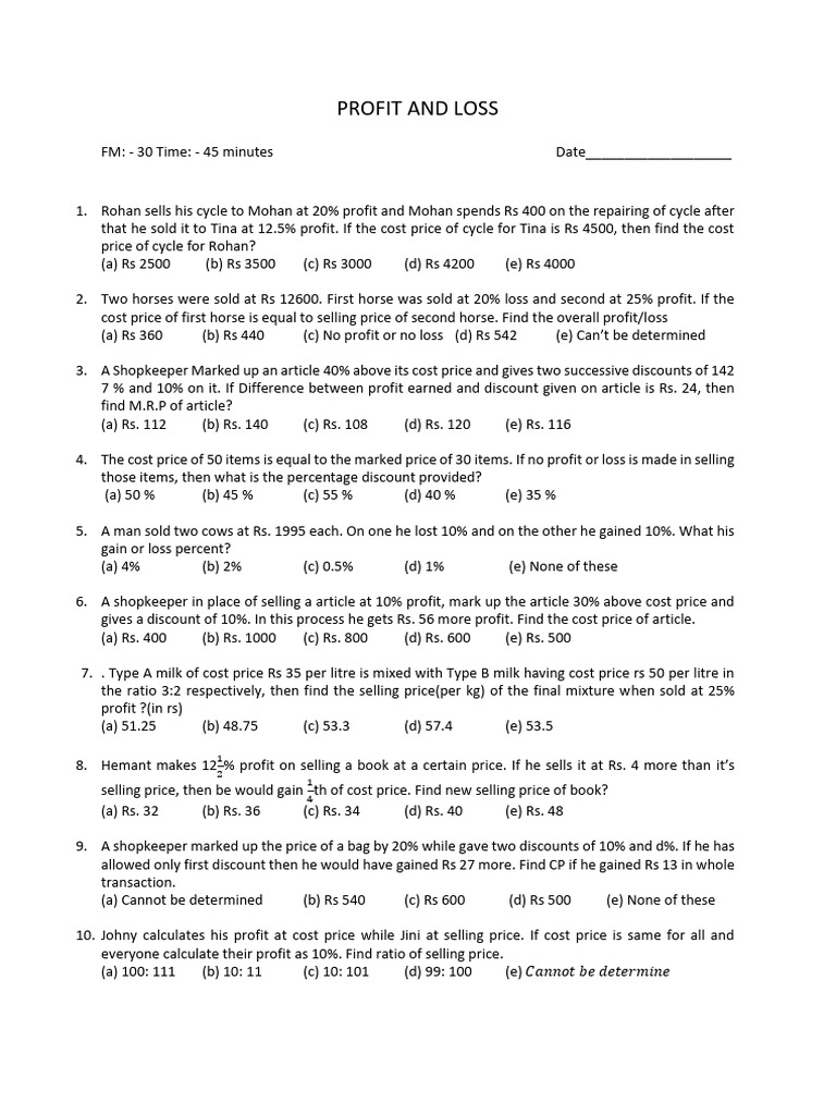 Profit and Loss | PDF | Prices | Financial Economics