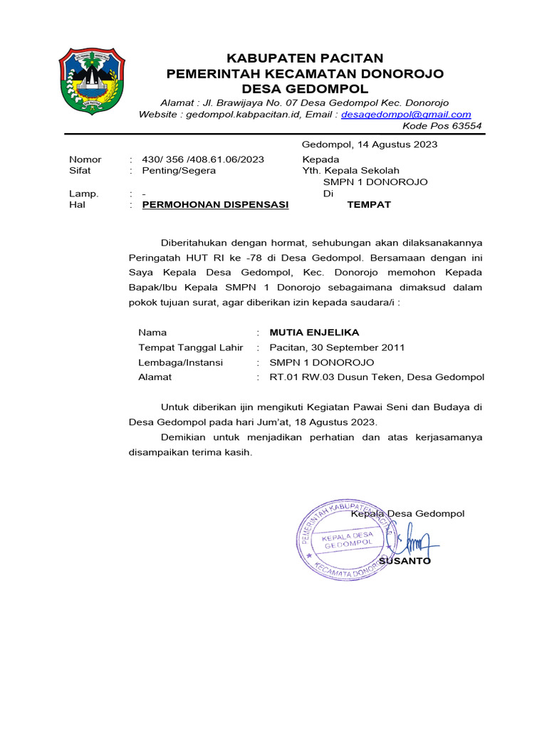 Dispensasi Ke Sekolah | PDF