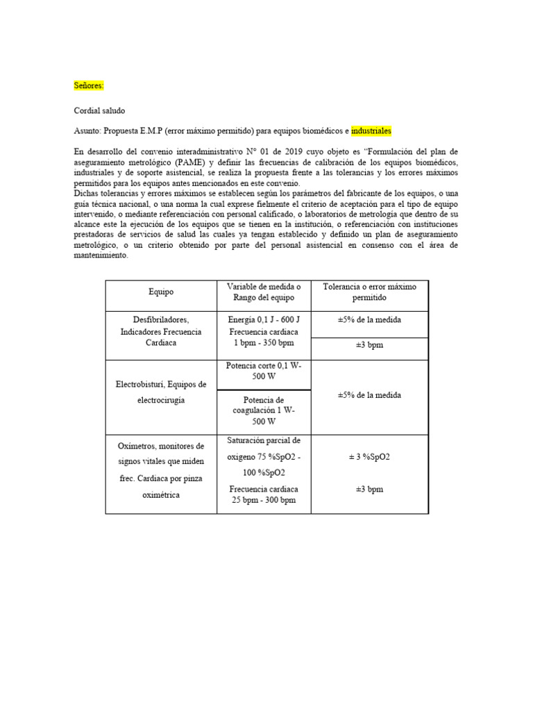 Propuesta de Error Máximo Permitido | PDF | Metrología